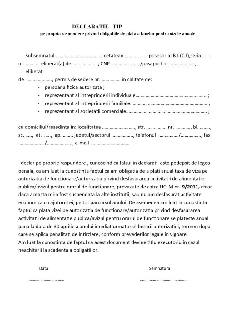 DECLARATII Obtinere Autorizatie + Orar Functionare | PDF