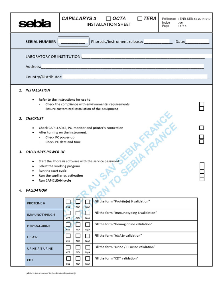 Installation Sheet PN 1245 CAPILLARYS 3 OCTA GB | PDF