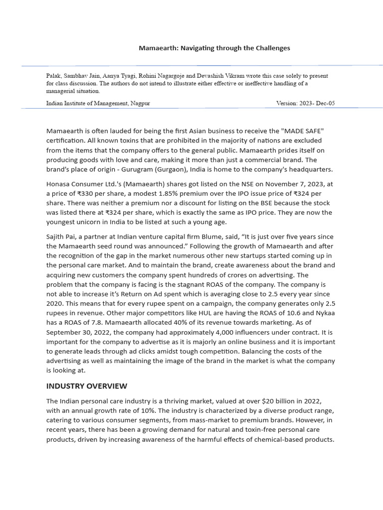 Mamaearth - Navigating Through Challenges | PDF