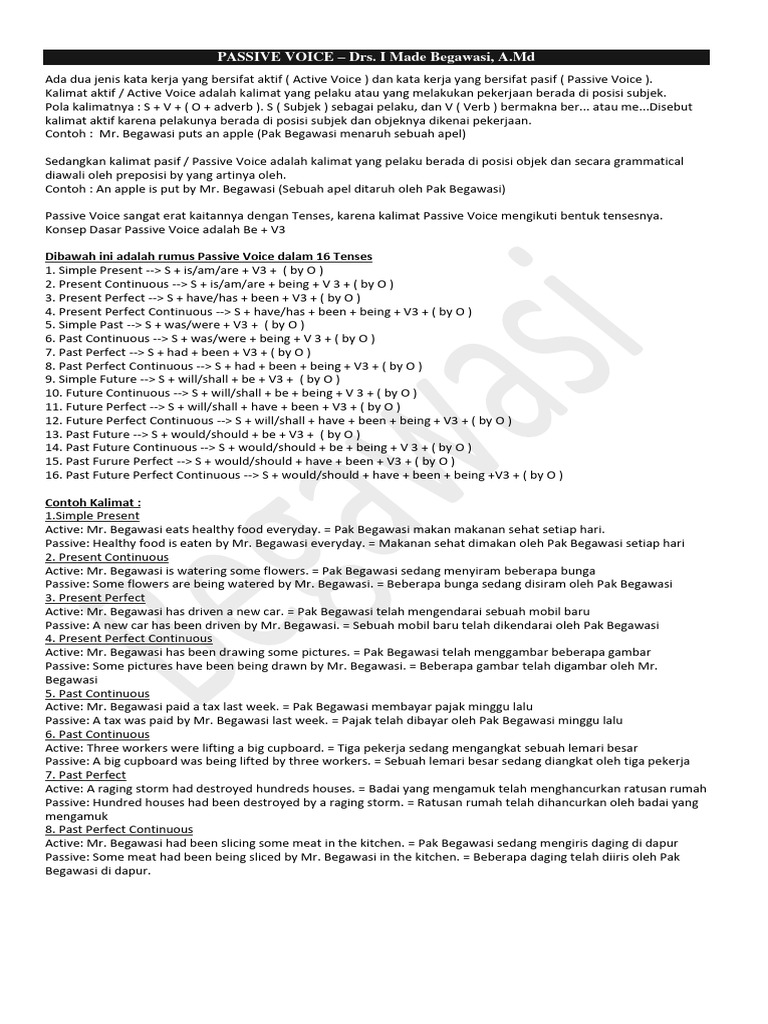 Passive Voice Untuk SMP | PDF | Perfect (Grammar) | Language Mechanics