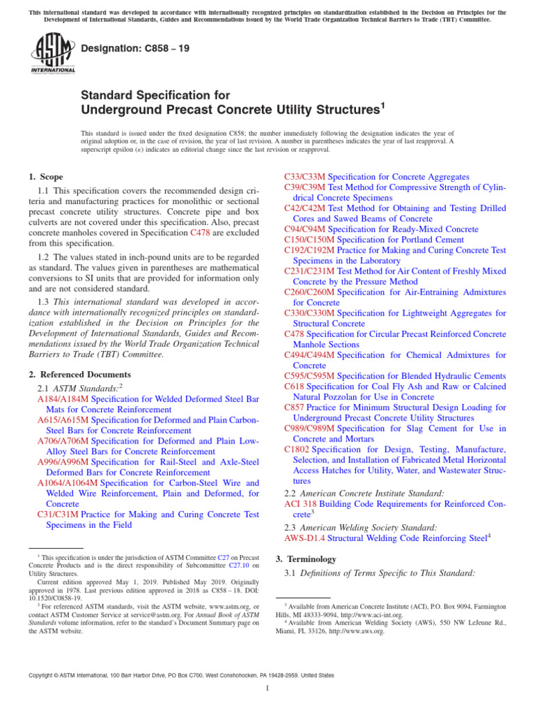 Underground Precast Concrete Utility Structures: Standard Specification ...