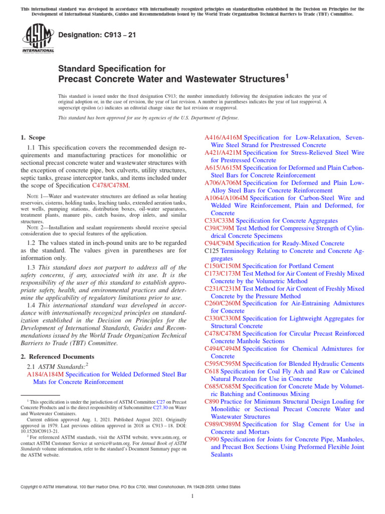 Precast Concrete Water and Wastewater Structures: Standard ...