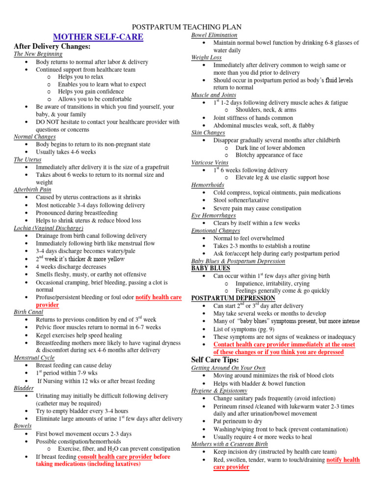 Postpartum Teaching Plan | PDF