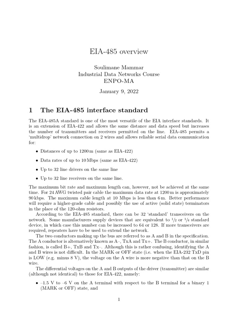 EIA-485 Interface Standard Overview | PDF | Science & Mathematics ...