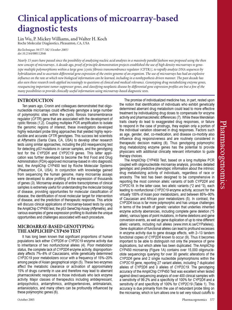 Wu Et Al 2018 Clinical Applications Of Microarray Based Diagnostic Tests Pdf