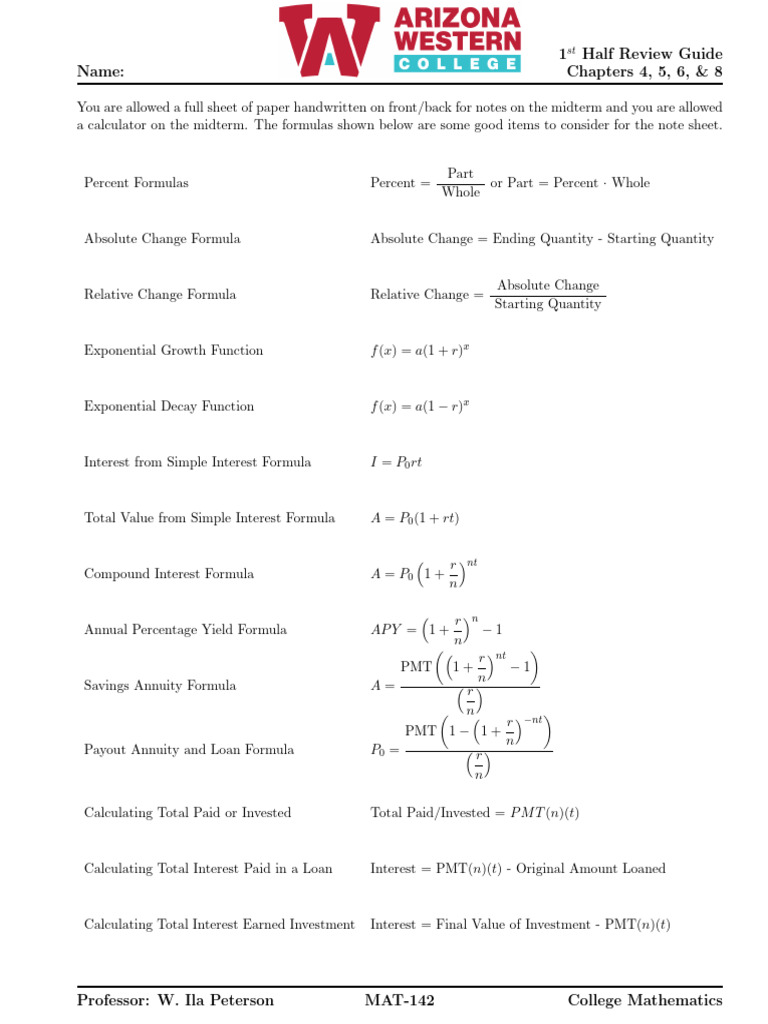 College Math Midterm Review | PDF