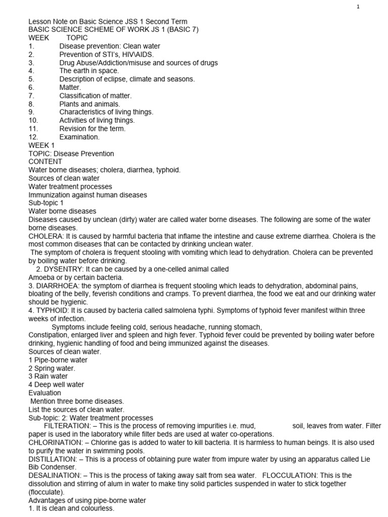 Lesson Note on Basic Science JSS 1 Second Term | PDF | Solar System | Planets
