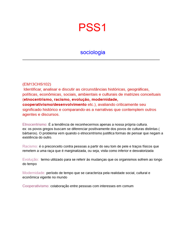 PSS1 Sociologia | PDF