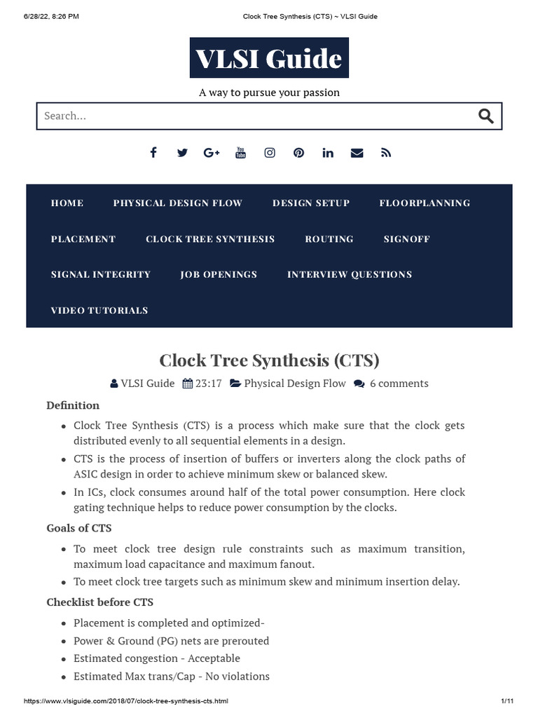 Clock Tree Synthesis (CTS) - VLSI Guide | PDF