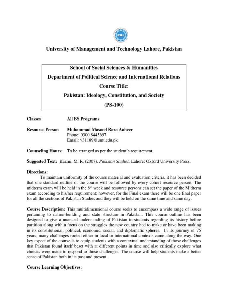 Revised Course Outline Pakistan Studies | PDF | Critical Thinking ...