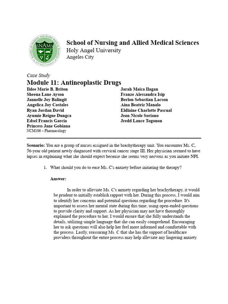 NCM106 - M11CaseStudy (NU202-Group2) | PDF | Health Care | Medicine