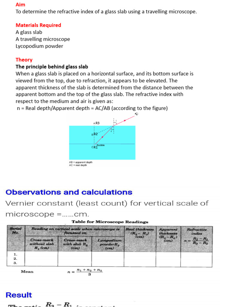 Refractive Index Experiment Guide | PDF