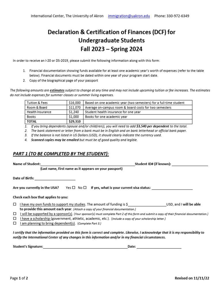 Fall 2023 Undergraduate Declaration Certificate Finances Form | PDF | Government And Personhood