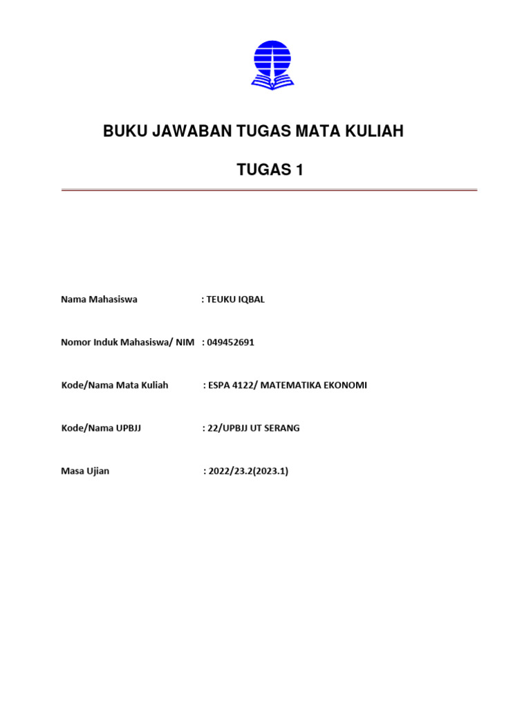 BJT TUGAS 1 Matematika Ekonomi | PDF