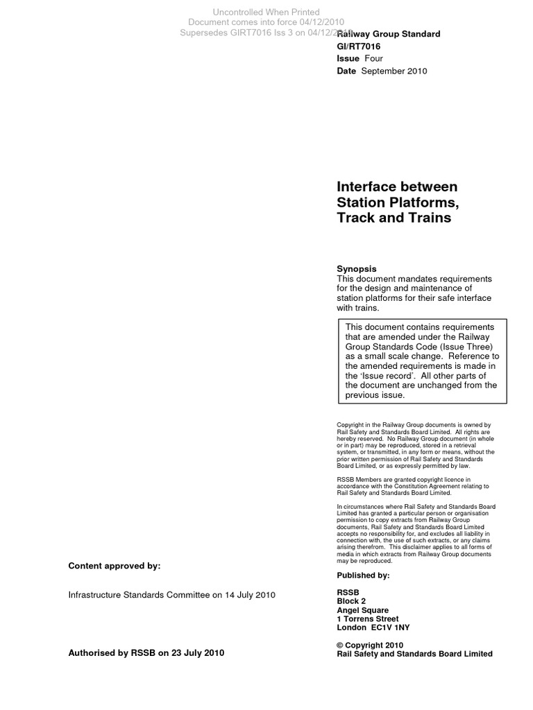 Interface Between Station Platforms, Track and Trains | PDF