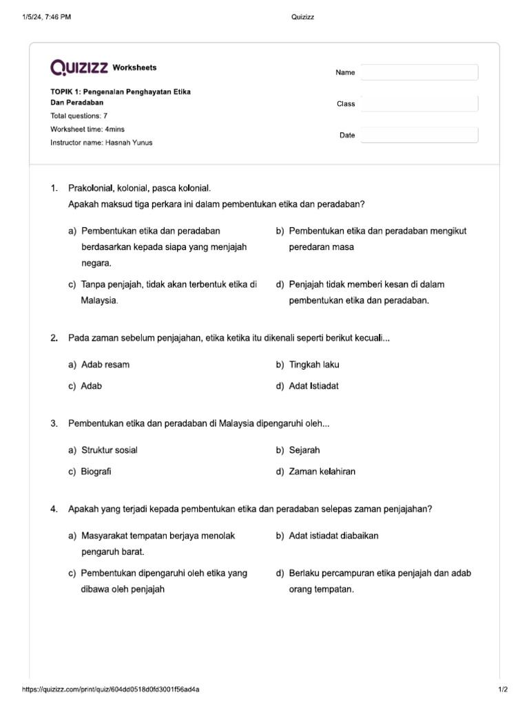 Soalan Pep Topik 1 | PDF