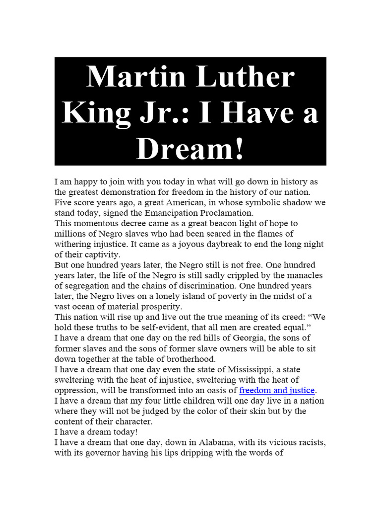 Martin Luther King JR - I Have A Dream! | PDF