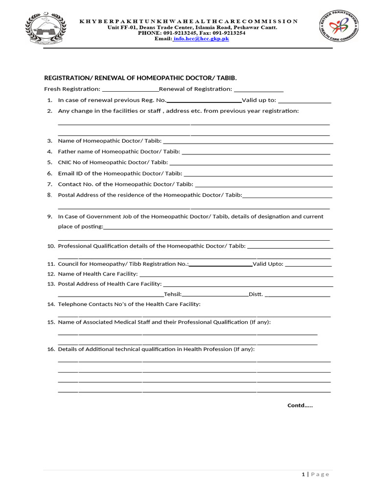 Homeopathic Tibb Registration-Form | PDF