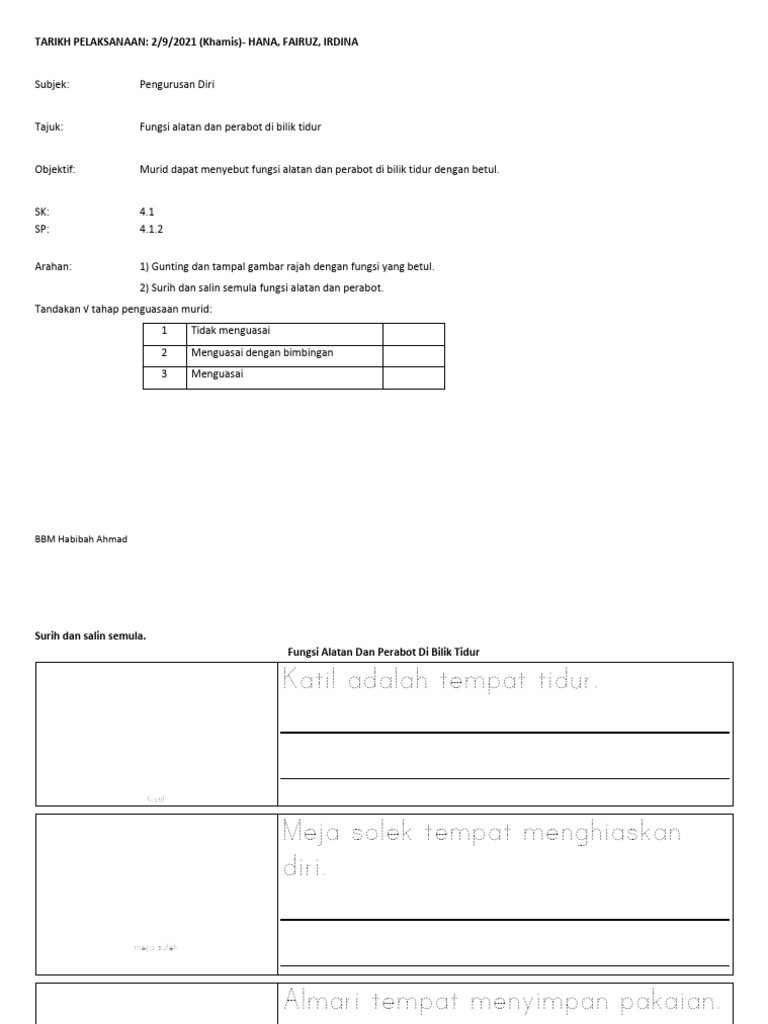 PD T2 Latihan Alatan Dan Perabot Di Bilik Tidur Dan Ruang Tamu | PDF