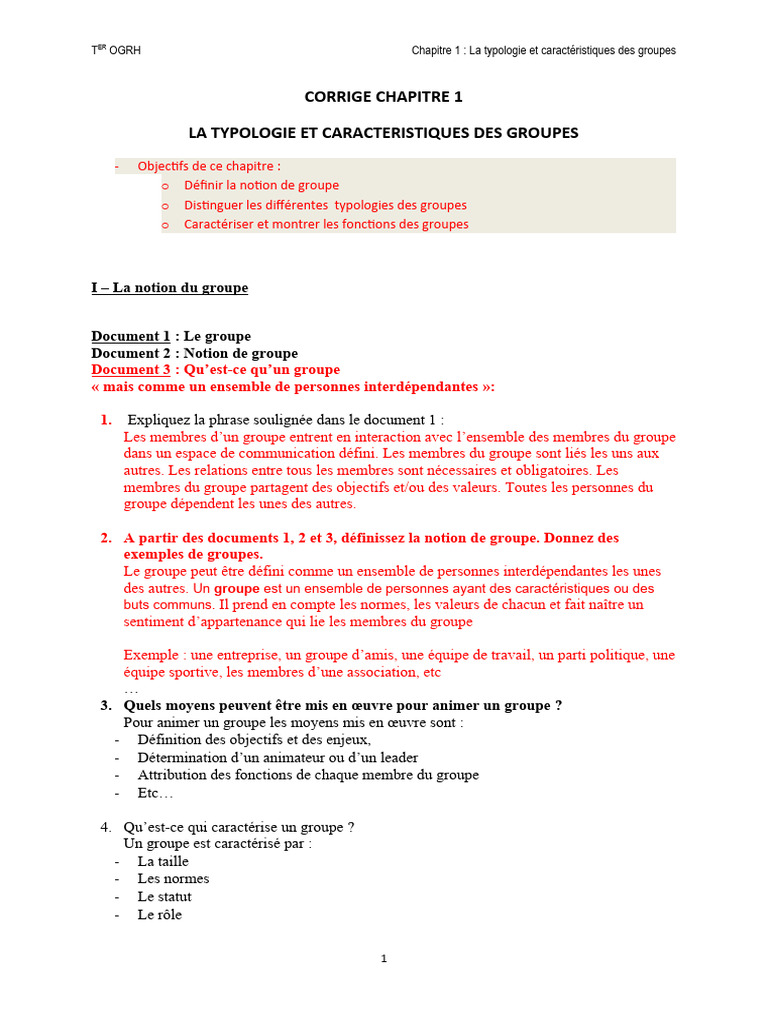 Typologie et caractéristiques des groupes | PDF