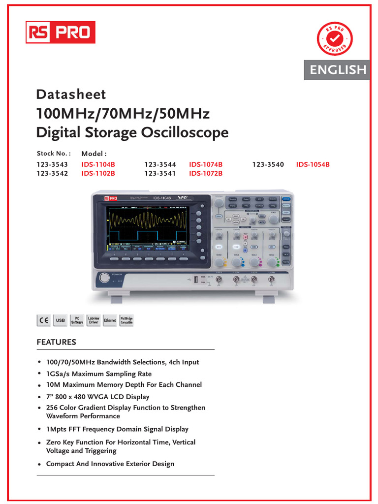 100Mhz/70Mhz/50Mhz Digital Storage Oscilloscope: Datasheet | PDF