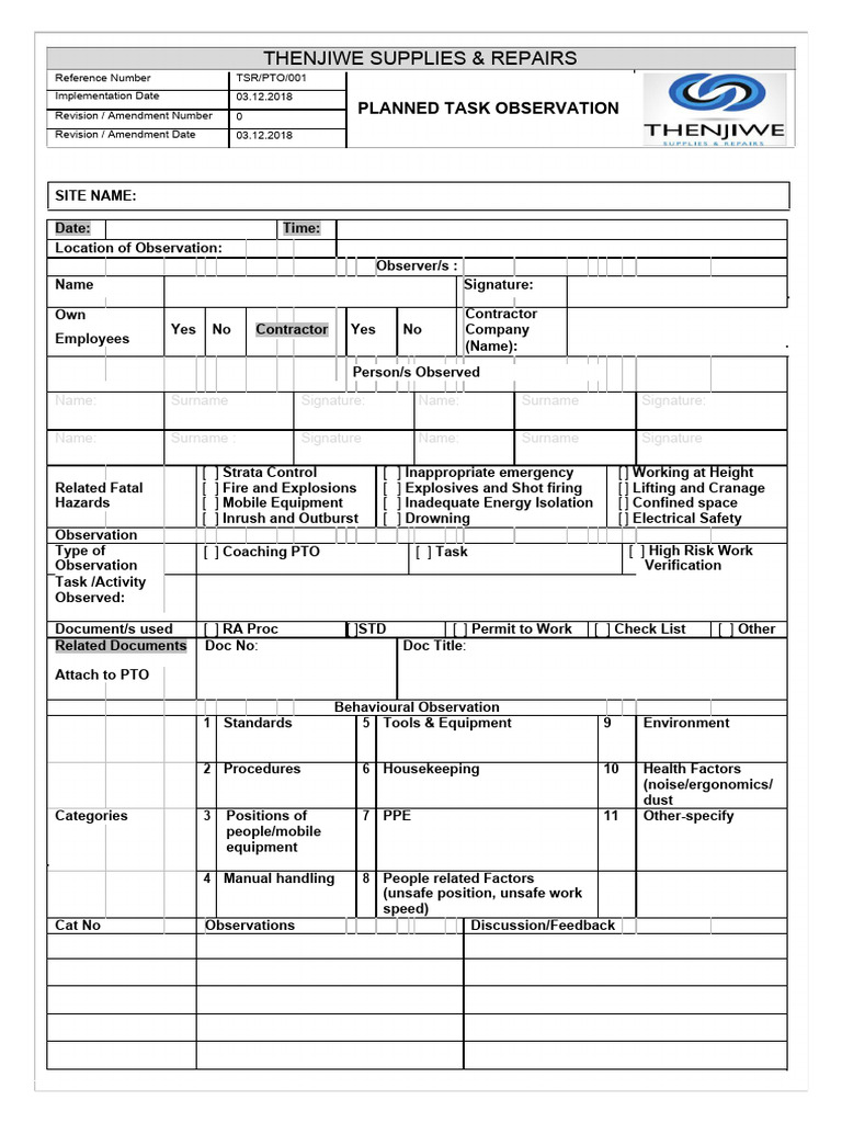 Planned Task Observation - 0 | PDF