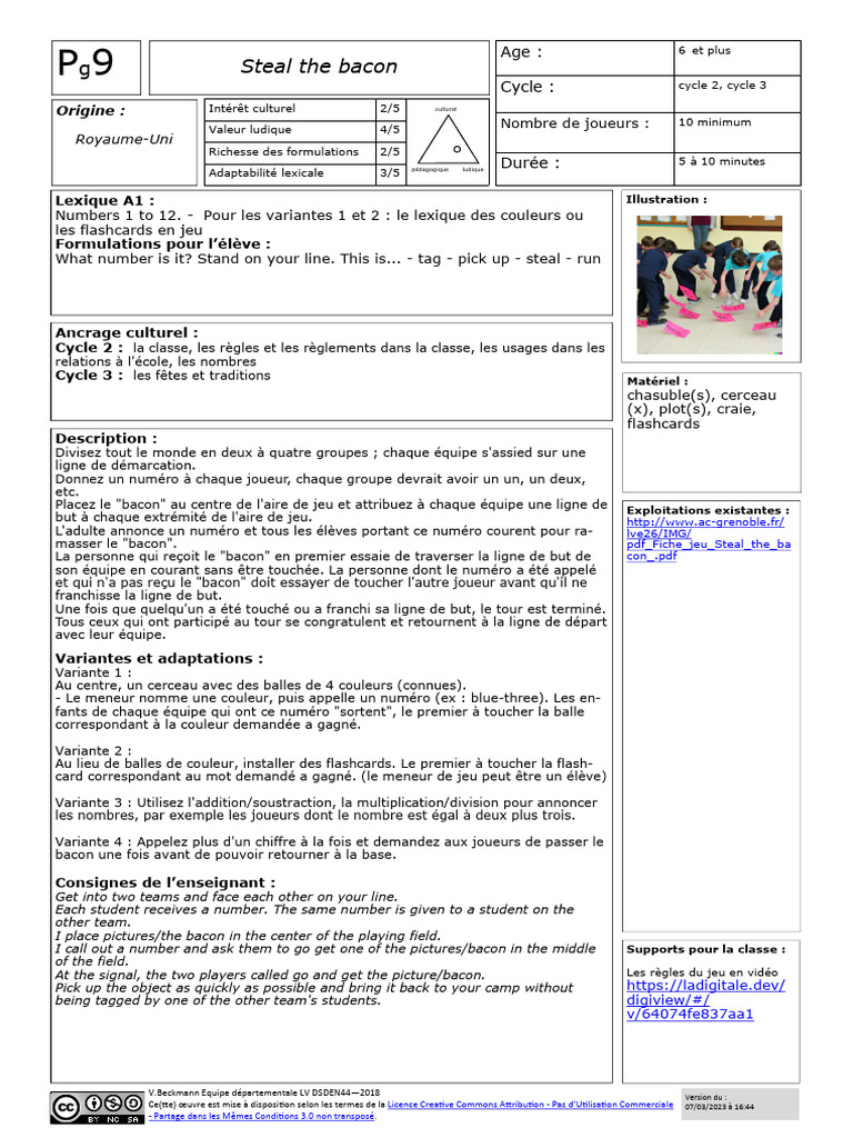 Fiche Steal The Bacon | PDF