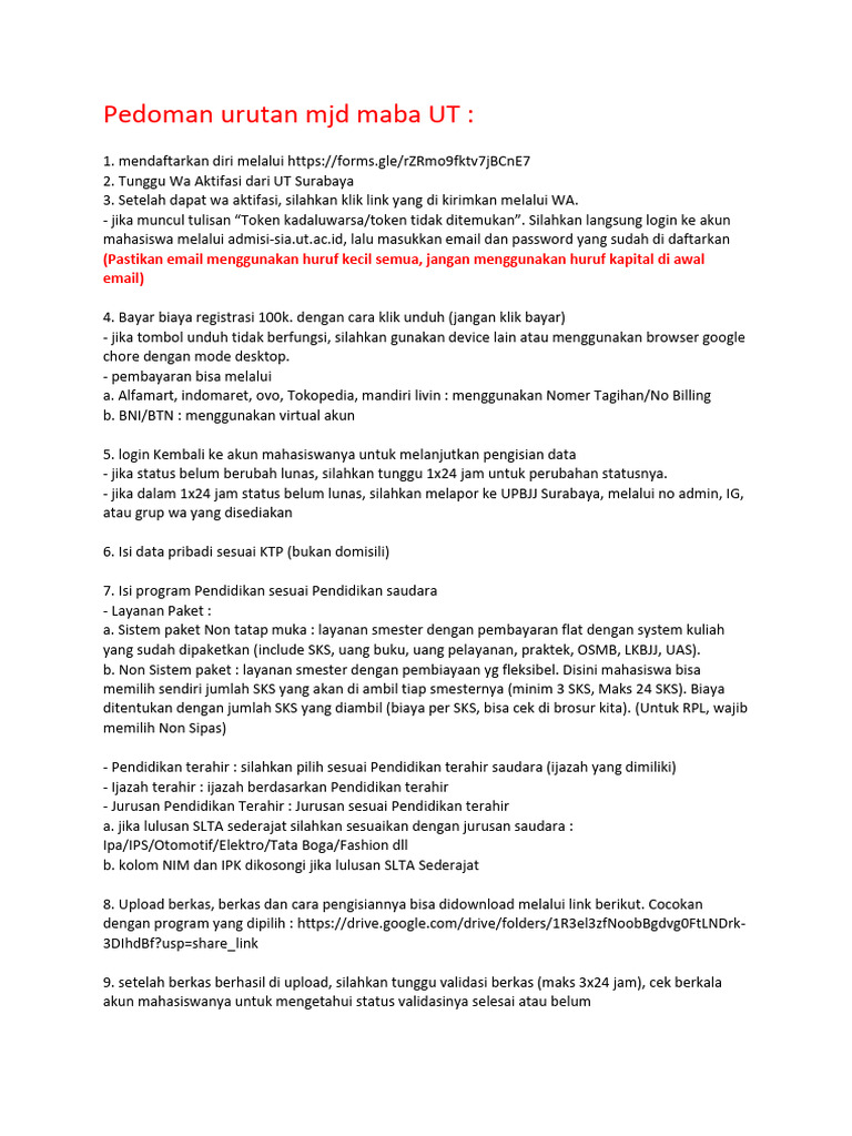 Panduan Registrasi Mahasiswa Baru UT | PDF