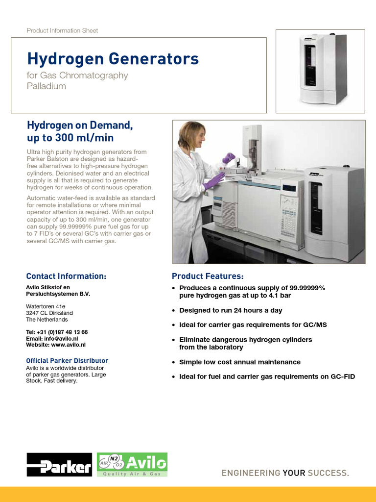 Datasheet Parker Balston h2pd Hydrogen Generators Avilo | PDF ...