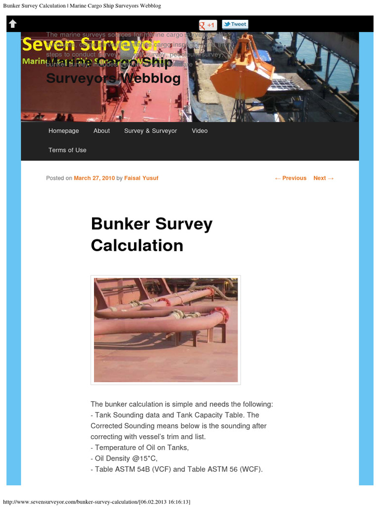 Bunker Survey Calculation - Marine Cargo Ship Surveyors Webblog | PDF | Fuel Oil | Surveying