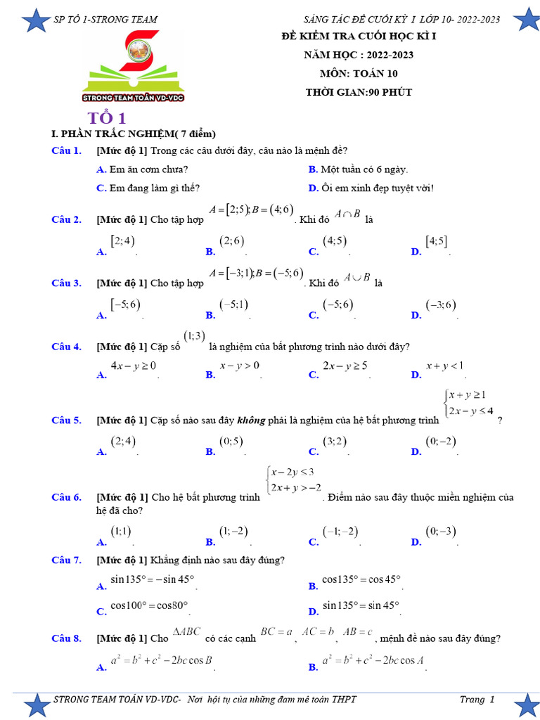 TỔ 1 ĐỢT 6 ST ĐỀ CK1 KHỐI 10 KNTT | PDF