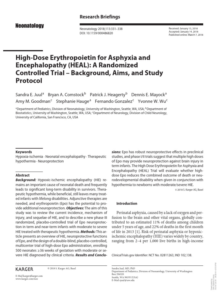High-Dose Erythropoietin For Asphyxia and | PDF | Phases Of Clinical ...
