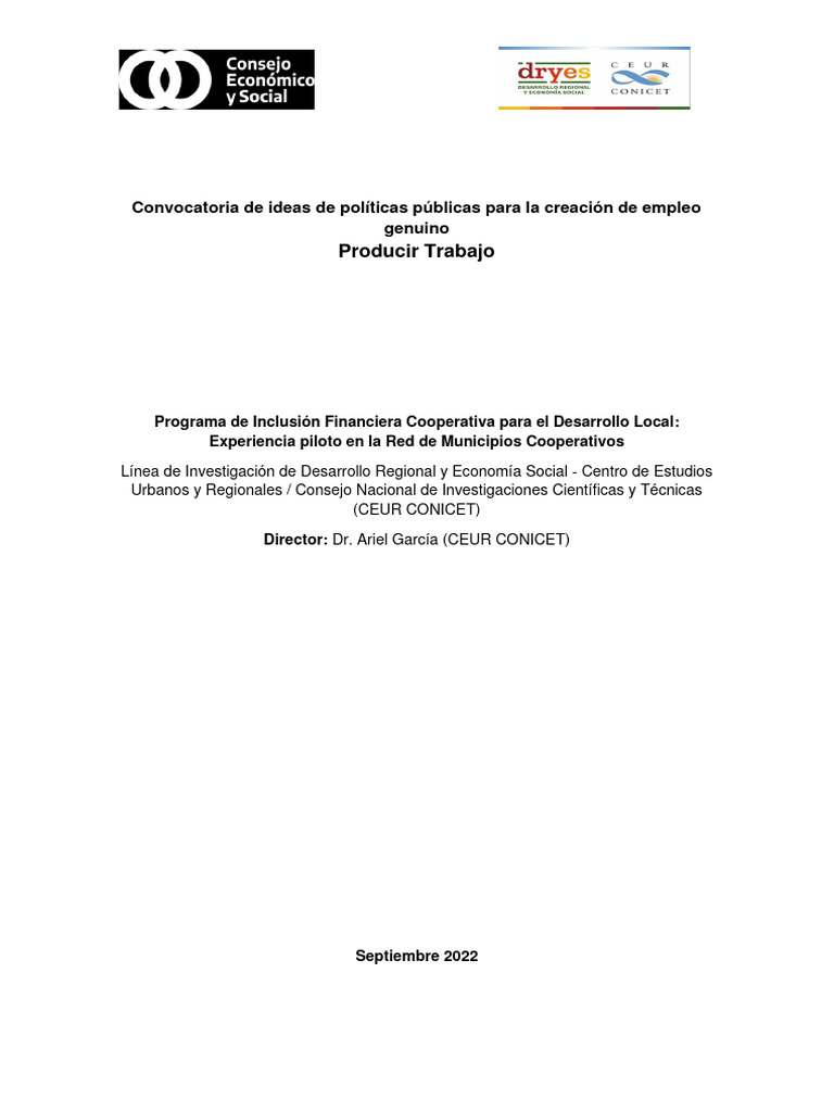 CEUR CONICET - Programa de Inclusion Financiera Cooperativa para El ...