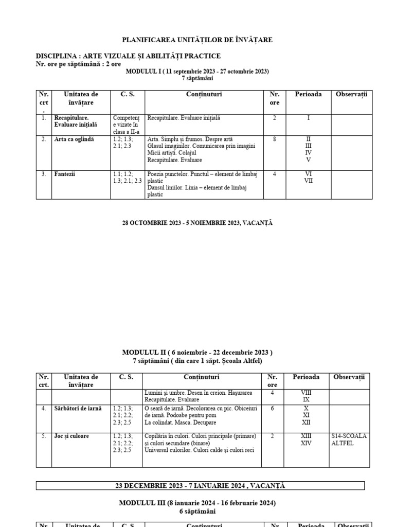 Planificare Avap | PDF