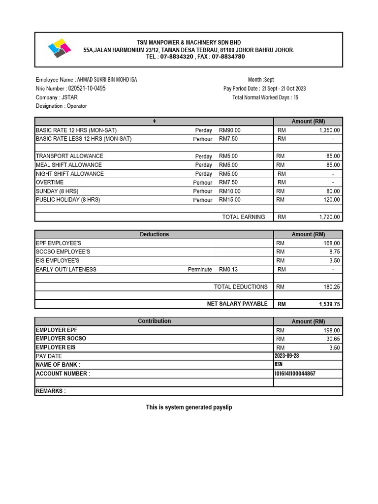 Salary Jstar Ahmadsukri Sept | PDF