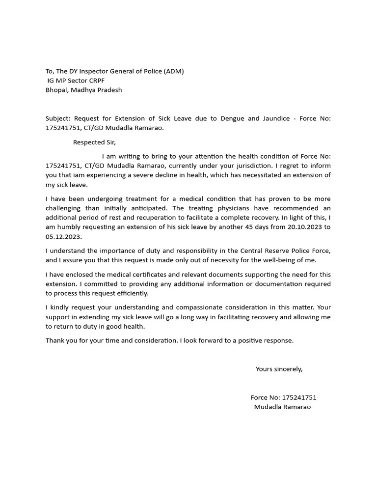 Sick Leave Extension Request Letter | PDF Sick Leave Extension Request Letter | PDF