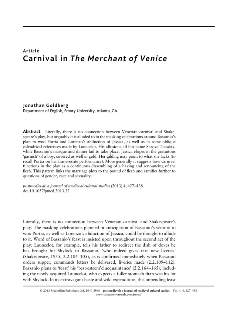 Carnival in The Merchant of Venice | PDF