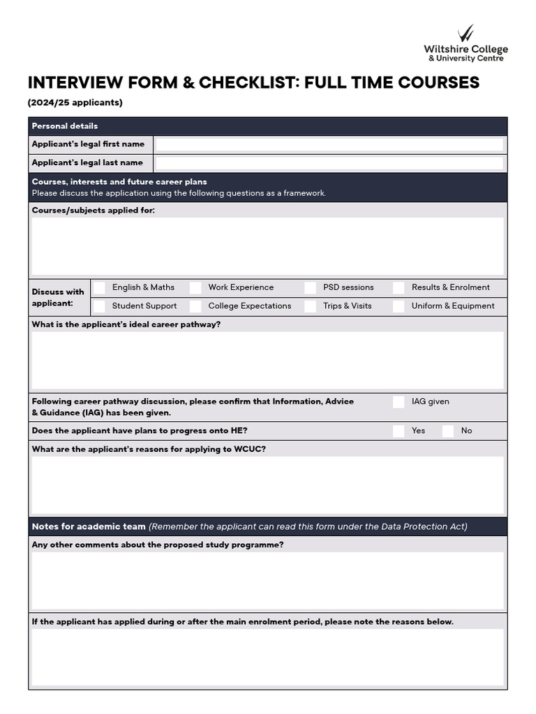 Full-Time Course Interview Checklist | PDF | Self-Improvement | Wellness