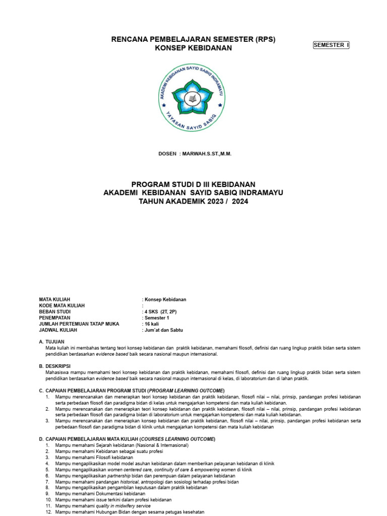 Rps - Materi Konsep Kebidanan | PDF
