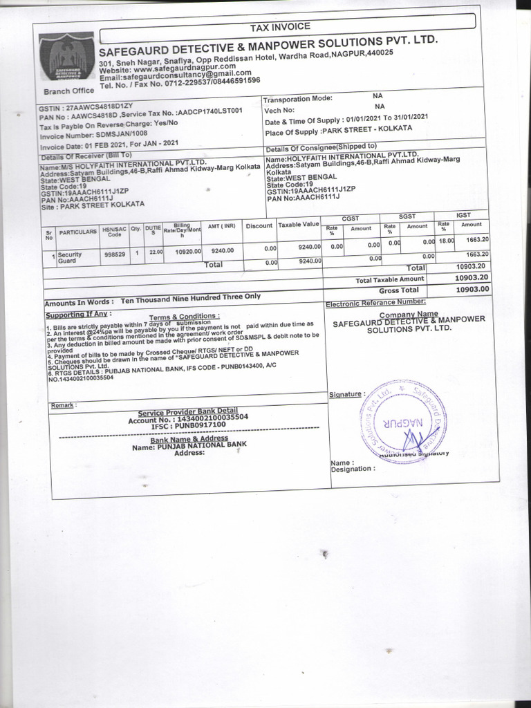 HIL Office Revised Invoice Kolkata Branch | PDF