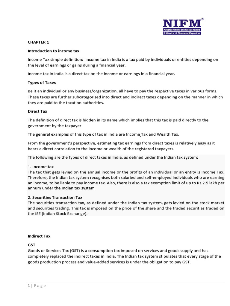 Introduction To Income Tax | PDF