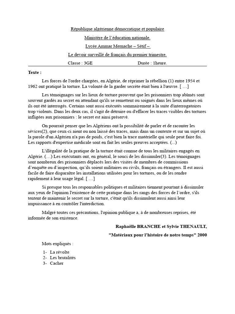 Devoir Historique Bac 2019 | PDF