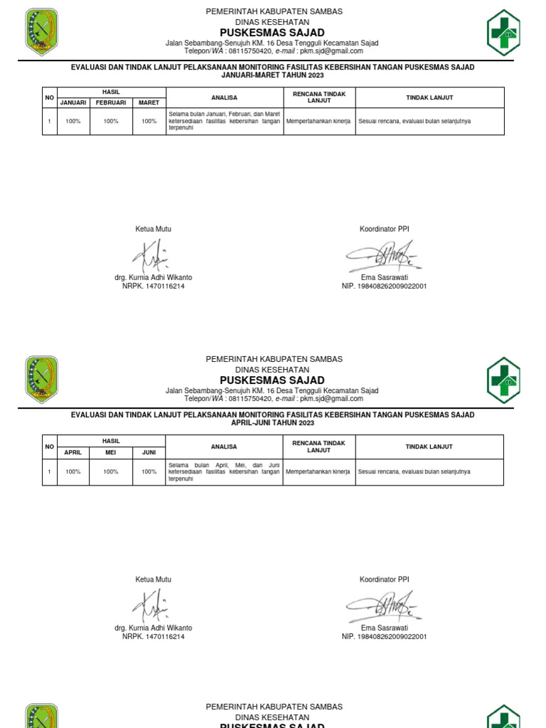 Evaluasi Kebersihan Tangan Puskesmas Sajad | PDF