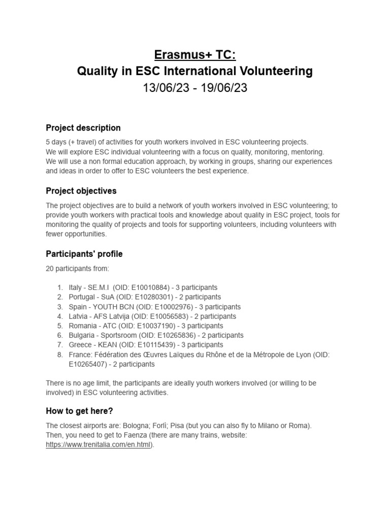 Erasmus in ESC International Volunteering | PDF