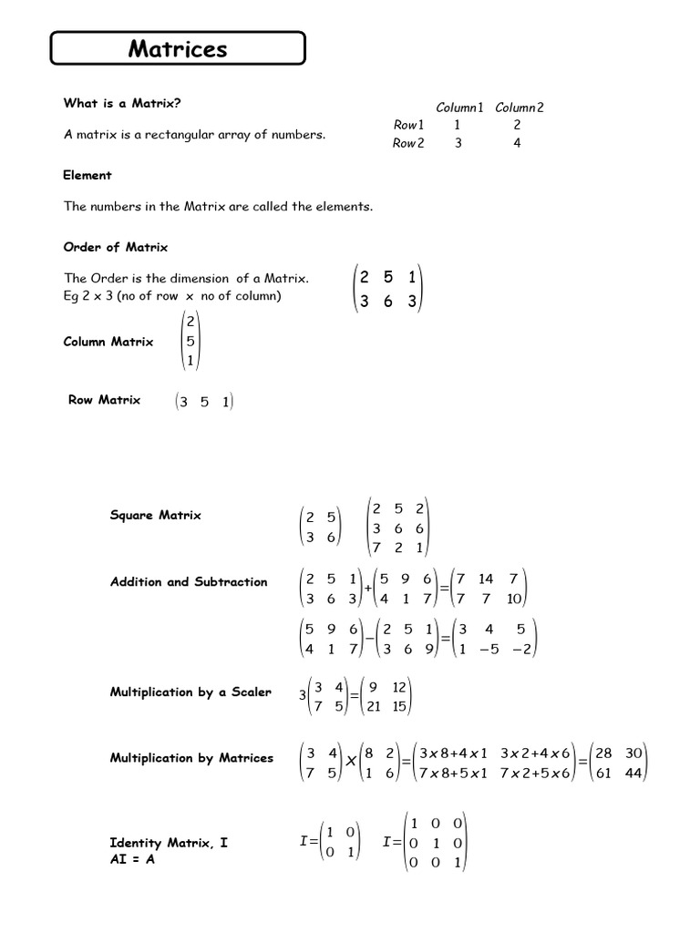 1 Matrix Notes | PDF | Teaching Methods & Materials