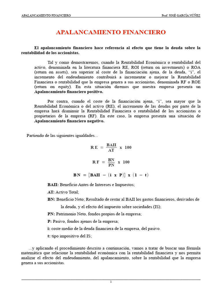 Apalancamiento Financiero: Impacto en ROE | PDF | Rentabilidad sobre recursos propios ...