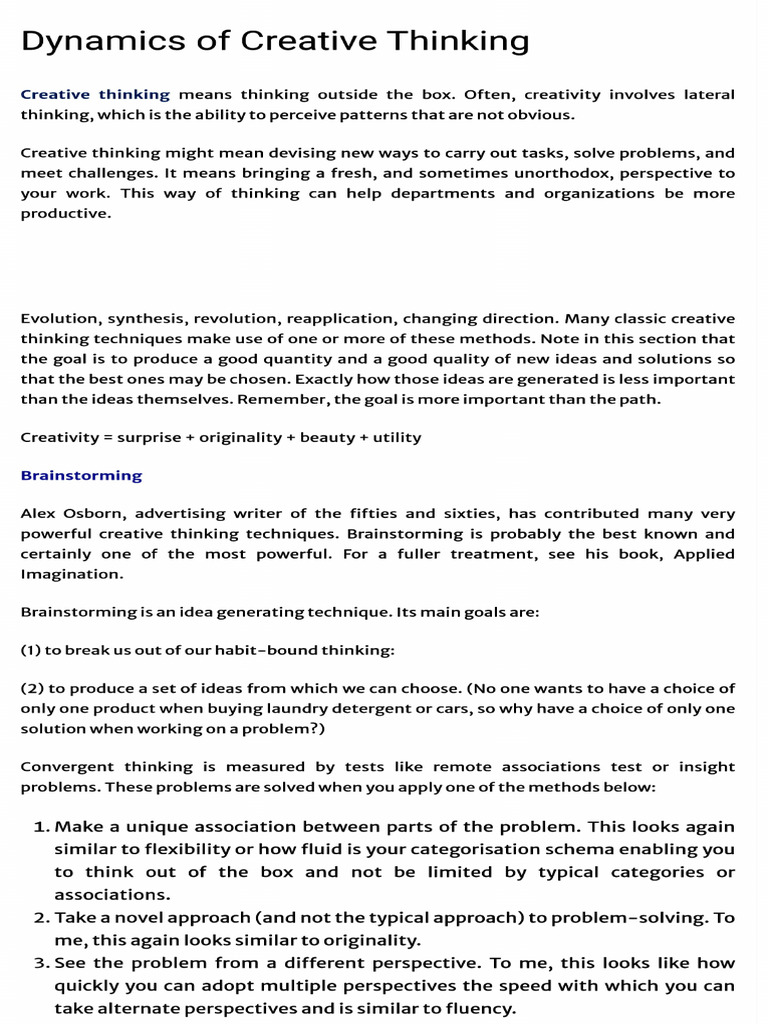 Dynamics of Creative Thinking | PDF | Creativity | Thought