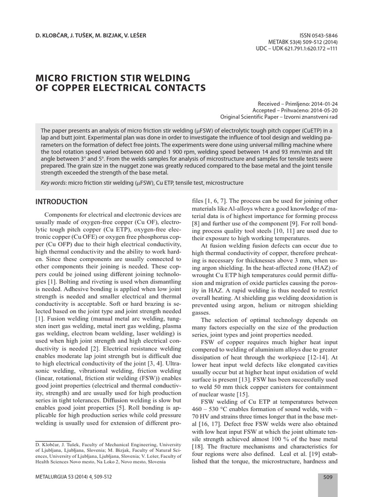 3.micro Friction Stir Welding Contacts | PDF | Construction | Welding