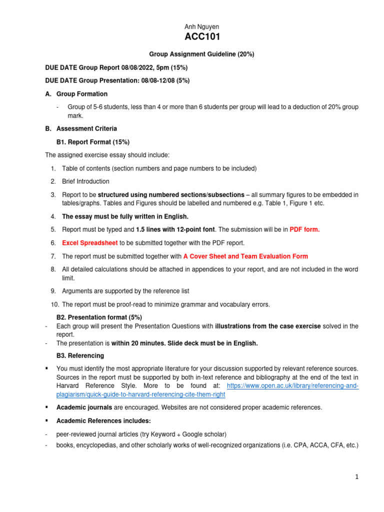 ACC101 Group Assignment Guideline Student | PDF | Debits And Credits | Inventory