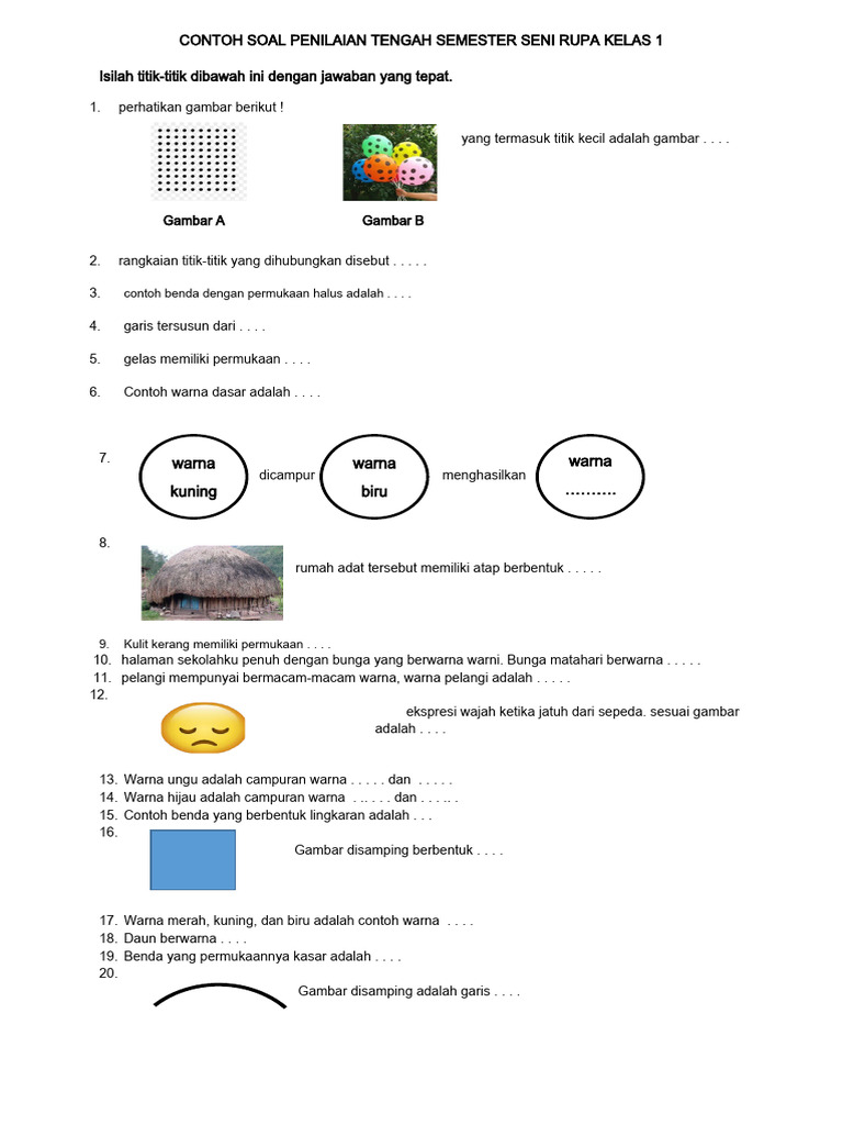 Contoh Soal STS Seni Rupa Kelas 1 | PDF | Seni